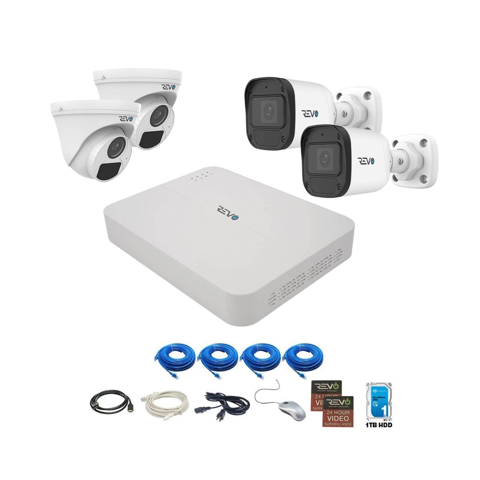REVO ULTRA BLUE SERIES 4CH 4K PoE H.265 NVR, 1TB & 4x 5 Megapixel ...